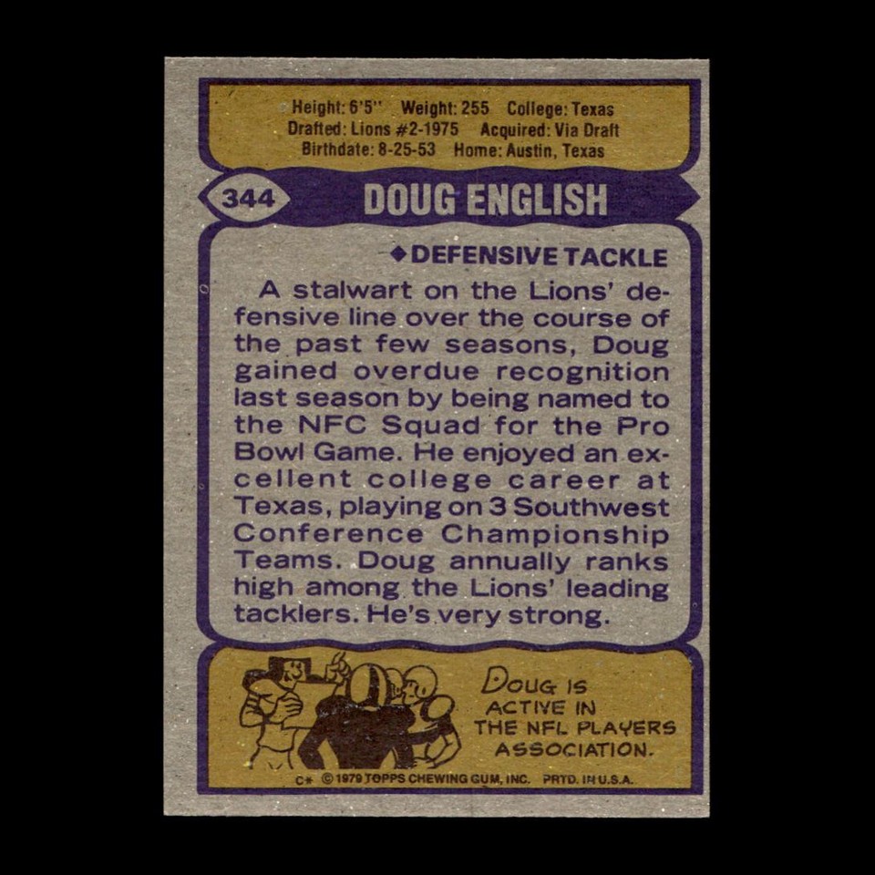Doug English 1979 Topps Rookie Detroit Lions #344 R310J 3 | eBay