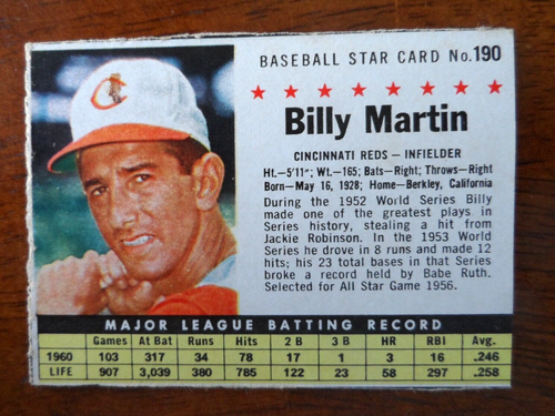 1961 POST BASEBALL #190 BILLY MARTIN CINCINNATI REDS EX A-2335 | eBay