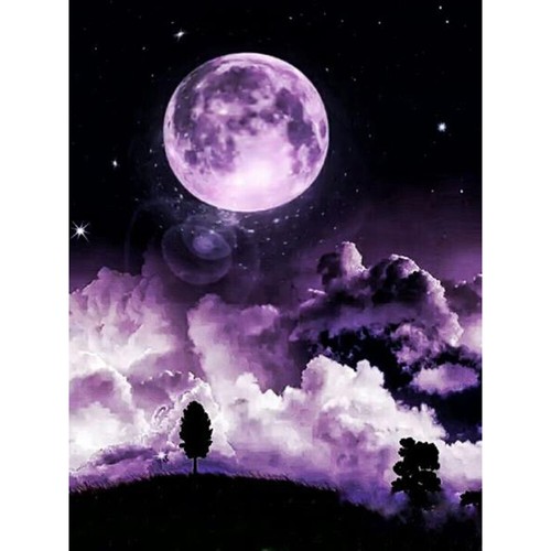 Diamond Painting Purple Cloudy Moon Square Diamond Wall Picture 30x40cm ...