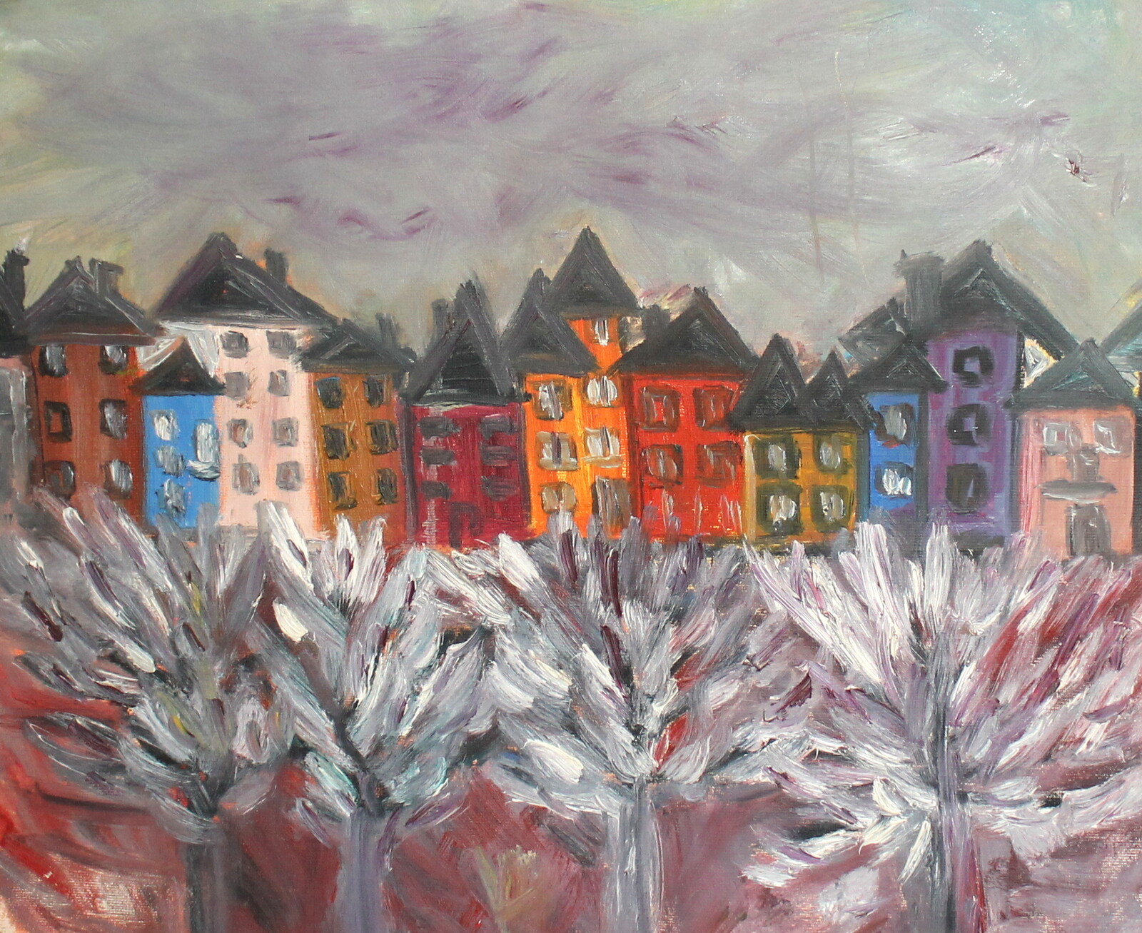 Contemporary Expressionist oil painting Landscape Cityscape Naivism | eBay