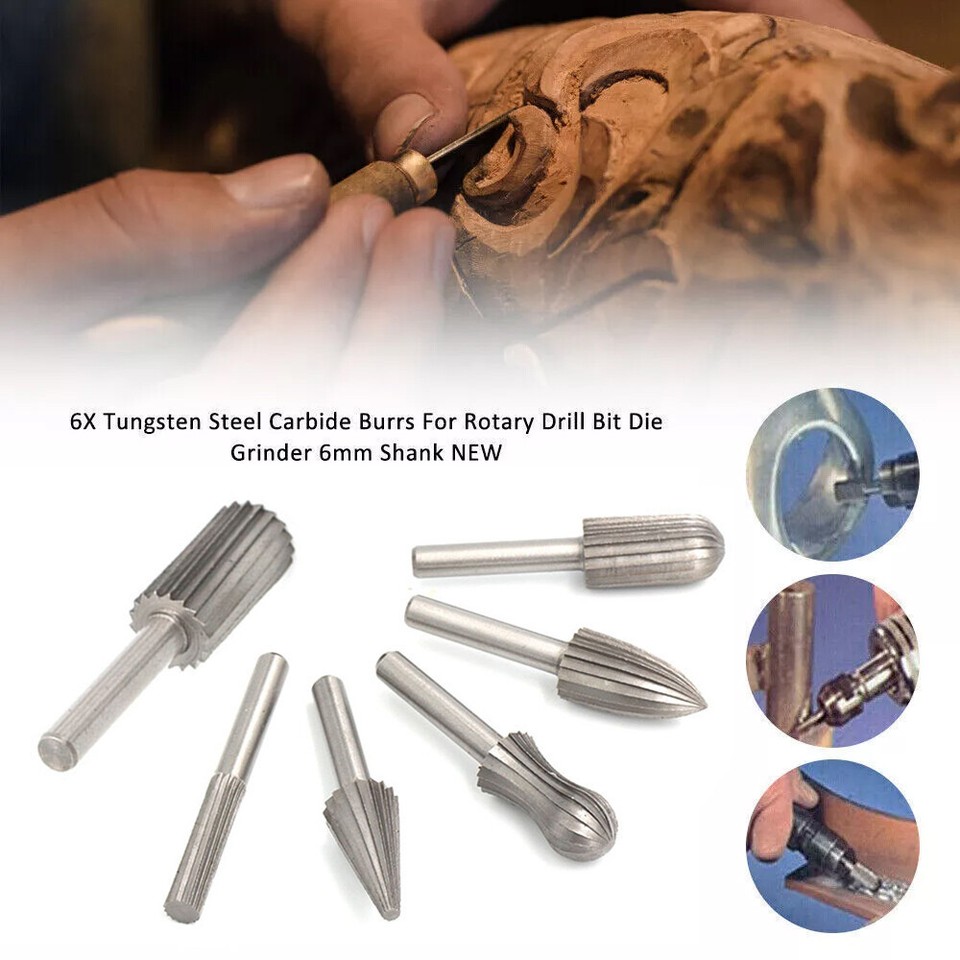 6Pcs 6MM Tungsten Steel Carbide Burrs For Rotary Drill Bit Die Grinder ...