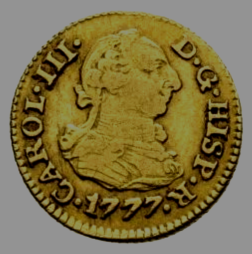 A coin of American Revolution Age GOLD Half Escudo-Doubloon Seville CF ...