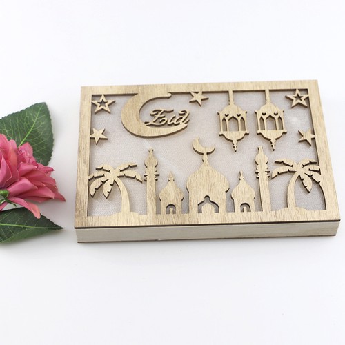 1Pc Square Wooden Wall Hanging Lamp Hollow Castle Pattern LED Light ...