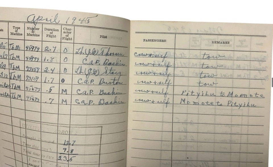 WWII Navy Squadron Two (VJ-2) 1944-45 Aviators Flight Log Book Greenlee ...