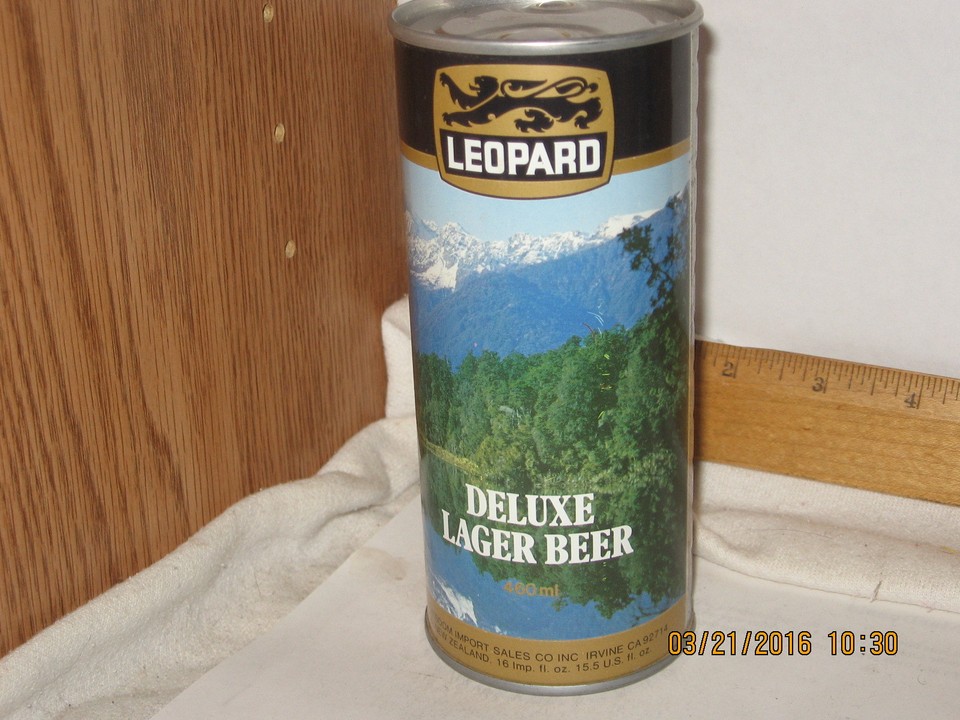 Leopard Deluxe Lager Beer New Zealand imprt can 460 ml steel button top ...