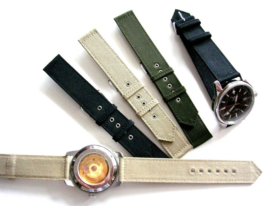 NATO ® 2pc WWII Canvas Military army watch band Field strap Chrome IW ...