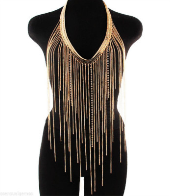 Long Tassel Body Chain Necklace Jewelry Rhinestone Chain Body Chains ...