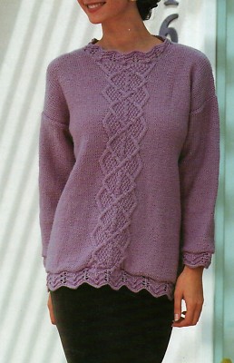 447 DK LADIES LACY HEM & CELTIC KNOT JUMPER 30-40" VINT KNITTING ...