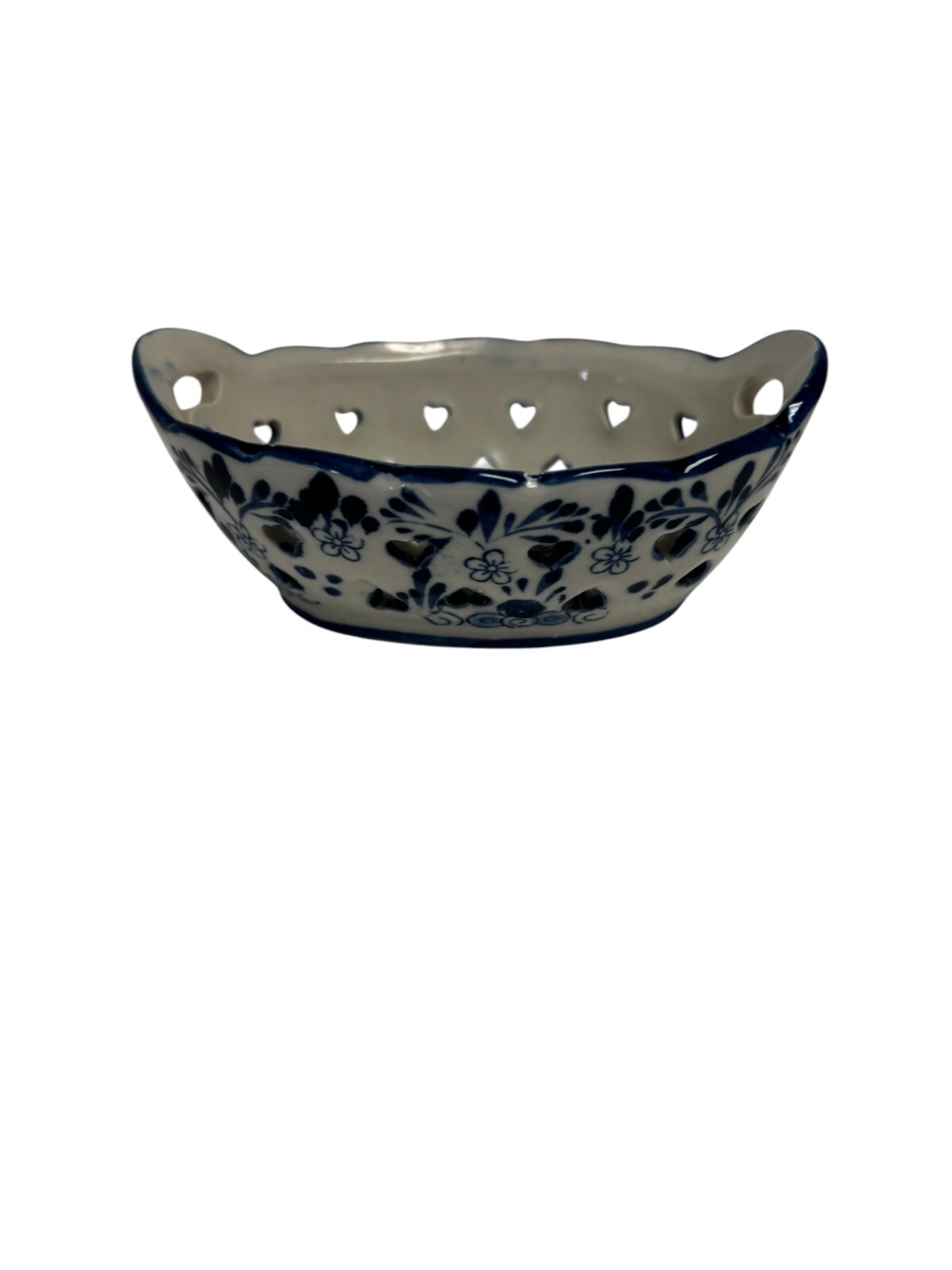 Delft Blue Pottery Oval Trinket Bowl Hand Painted Windmills Reticulated ...