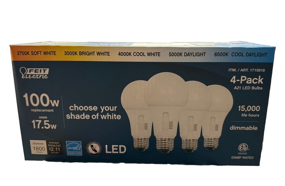 Feit Electric Light Bulbs dimmable 100W Replacement LED 1600 Lumens, 4 ...