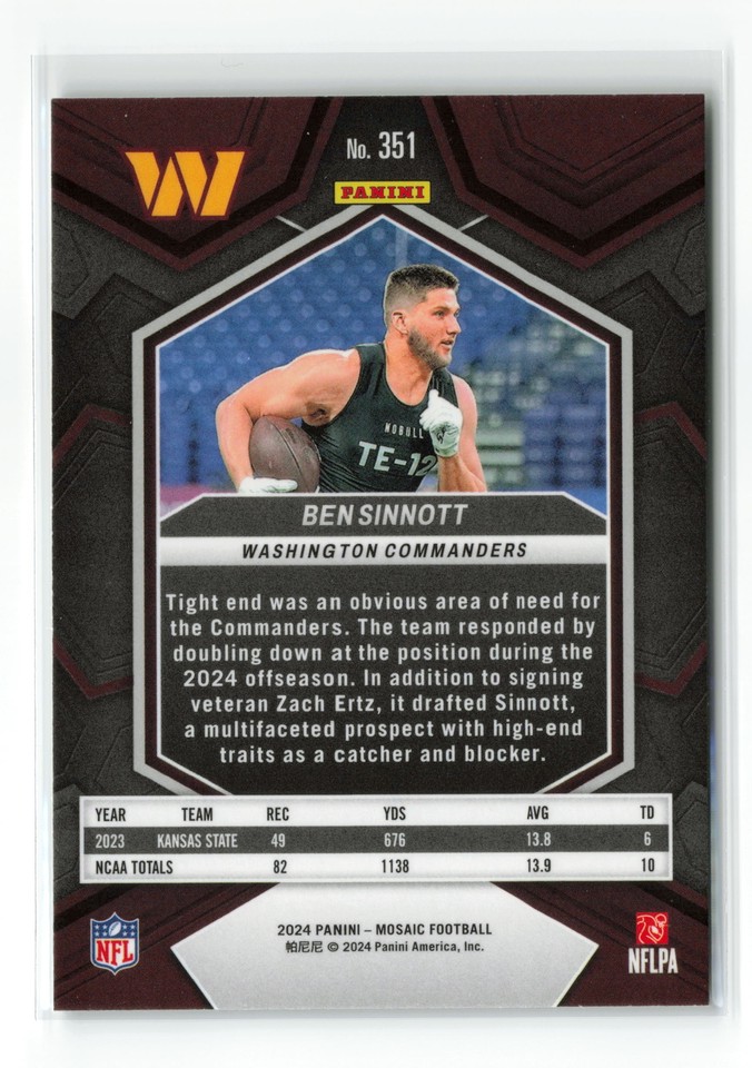 BEN SINNOTT #351 RC 2024 PANINI MOSAIC COMMANDERS | eBay