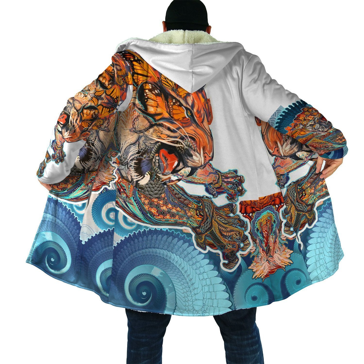 Sherpa Lined Mens Samurai Japanese Kawaii Culture Jacket Hooded Cloak ...