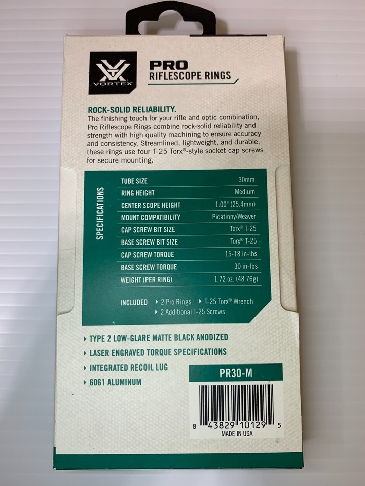 Vortex Optics PR30-M Pro Series 30mm Medium Riflescope Rings | eBay