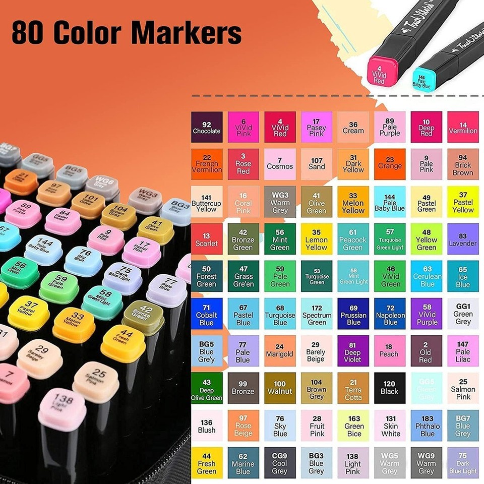 80 Colors Markers Graphic Drawing Painting Alcohol Art Dual Tip Sketch ...