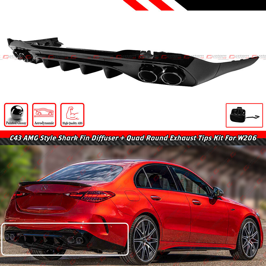 For 22-25 C200 C300 AMG W206 C43 Style Rear Diffuser W/ Blk Chrome ...