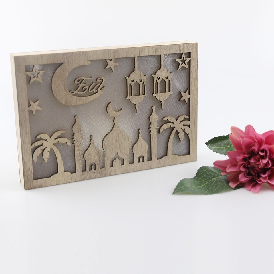 1Pc Square Wooden Wall Hanging Lamp Hollow Castle Pattern LED Light ...