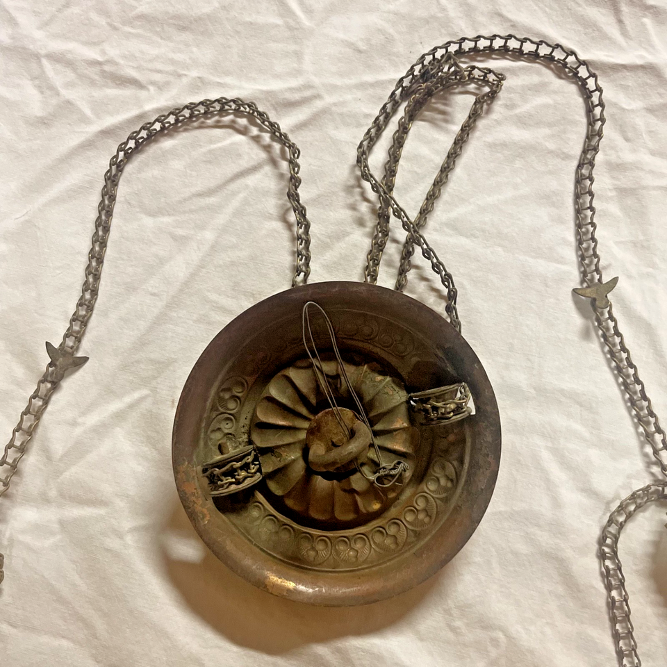 Antique Victorian Brass Hanging Oil Lamp Frame with Crystal Prisms | eBay