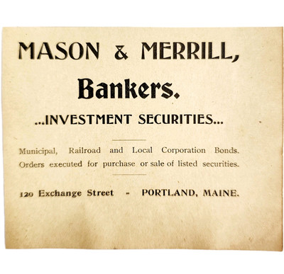 1906 Mason & Merrill Railroad Bankers Advertisement Portland Maine ...