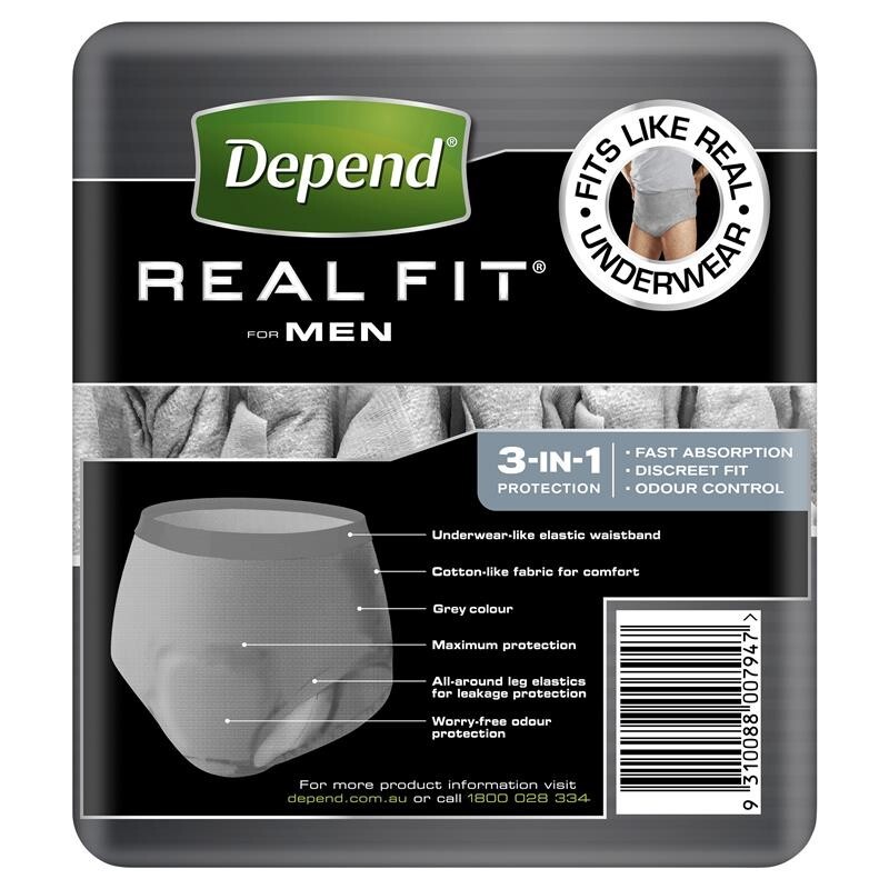 Depend for Men Real Fit Underwear Grey Large 4 x 8 Pack = 32 Pants | eBay