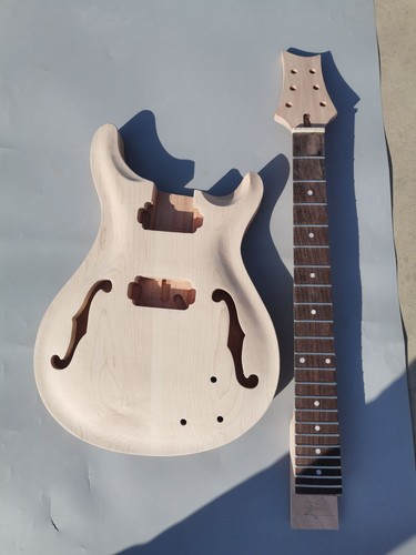 1set Guitar Kit Guitar Neck 22 Fret Semi-hollow Guitar Body Bird Inlay ...