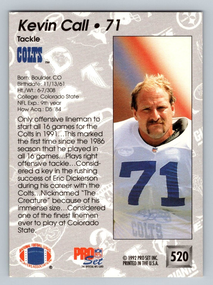 1992 Pro Set #520 Kevin Call Indianapolis Colts | eBay