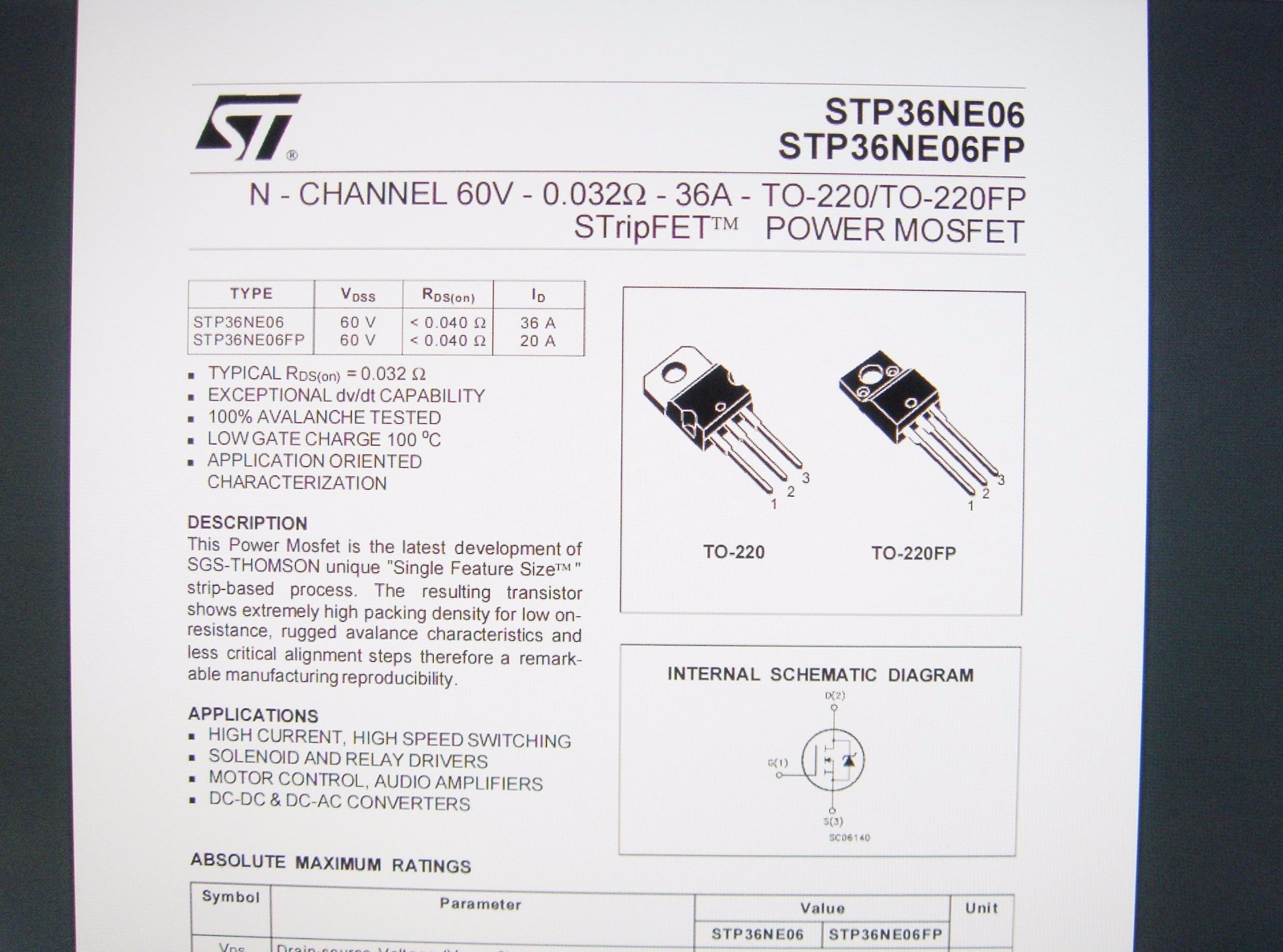 STP 36NE06 Transistor NFET 36A 60V 100W #14-30/2 | eBay