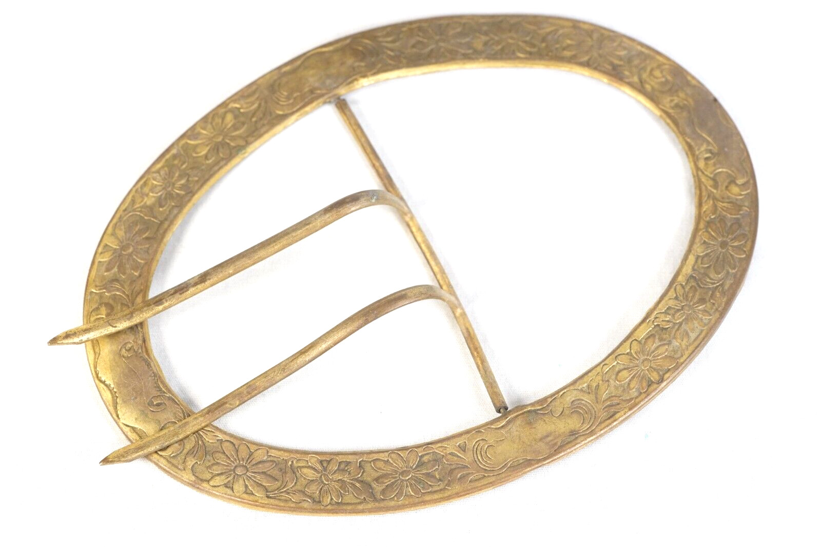 Victorian Oval Buckle Embossed Floral Design Giant Go… - Gem