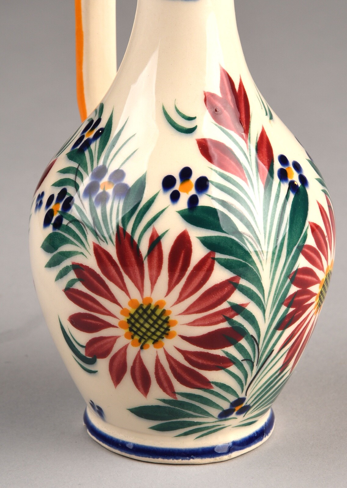 QUIMPER FAIENCE QUI7 Cruet w Stopper *Vintage* Red Blue Flower Green ...