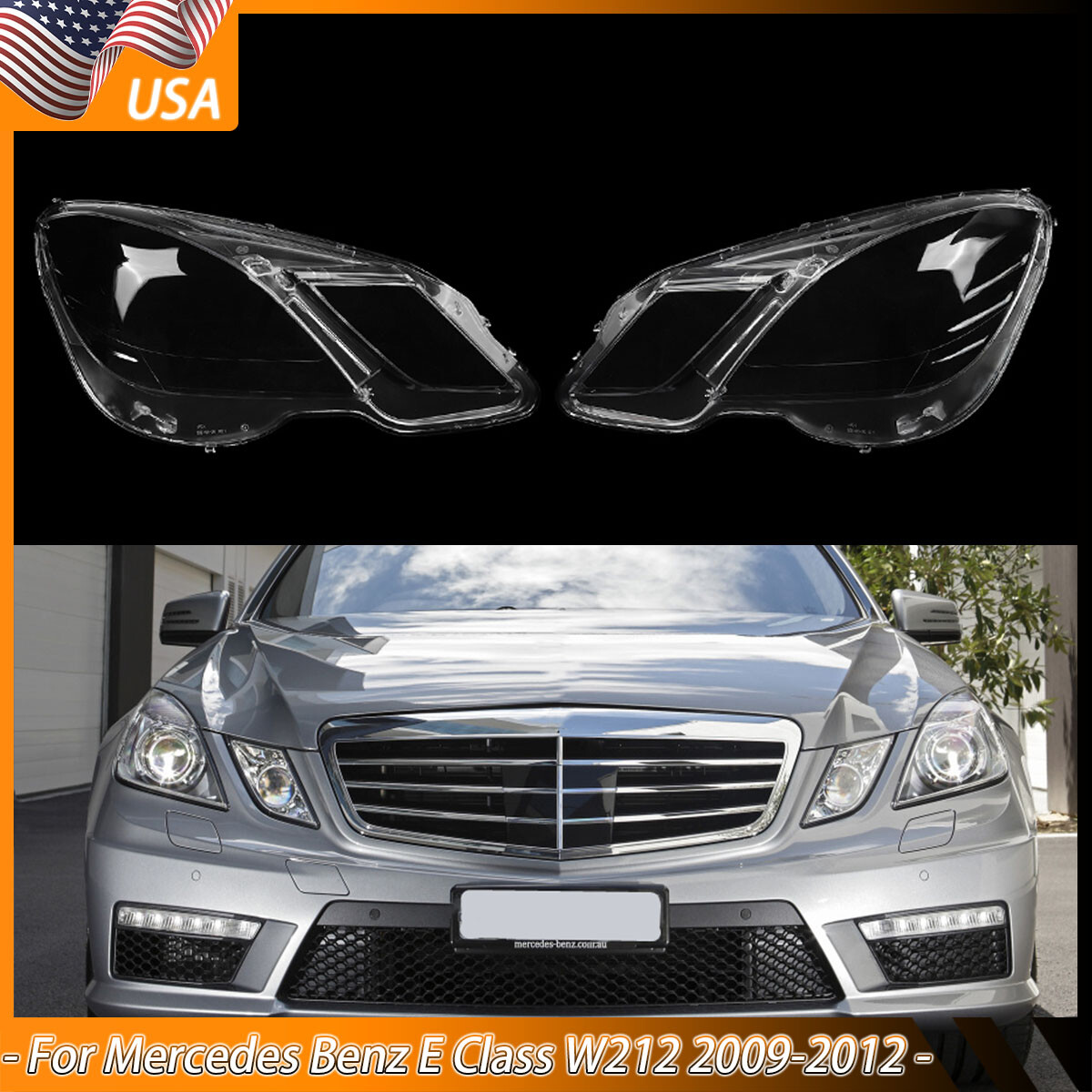 Pair Headlight Lens Cover For Mercedes-Benz E Class W212 E350 E500 E63 ...
