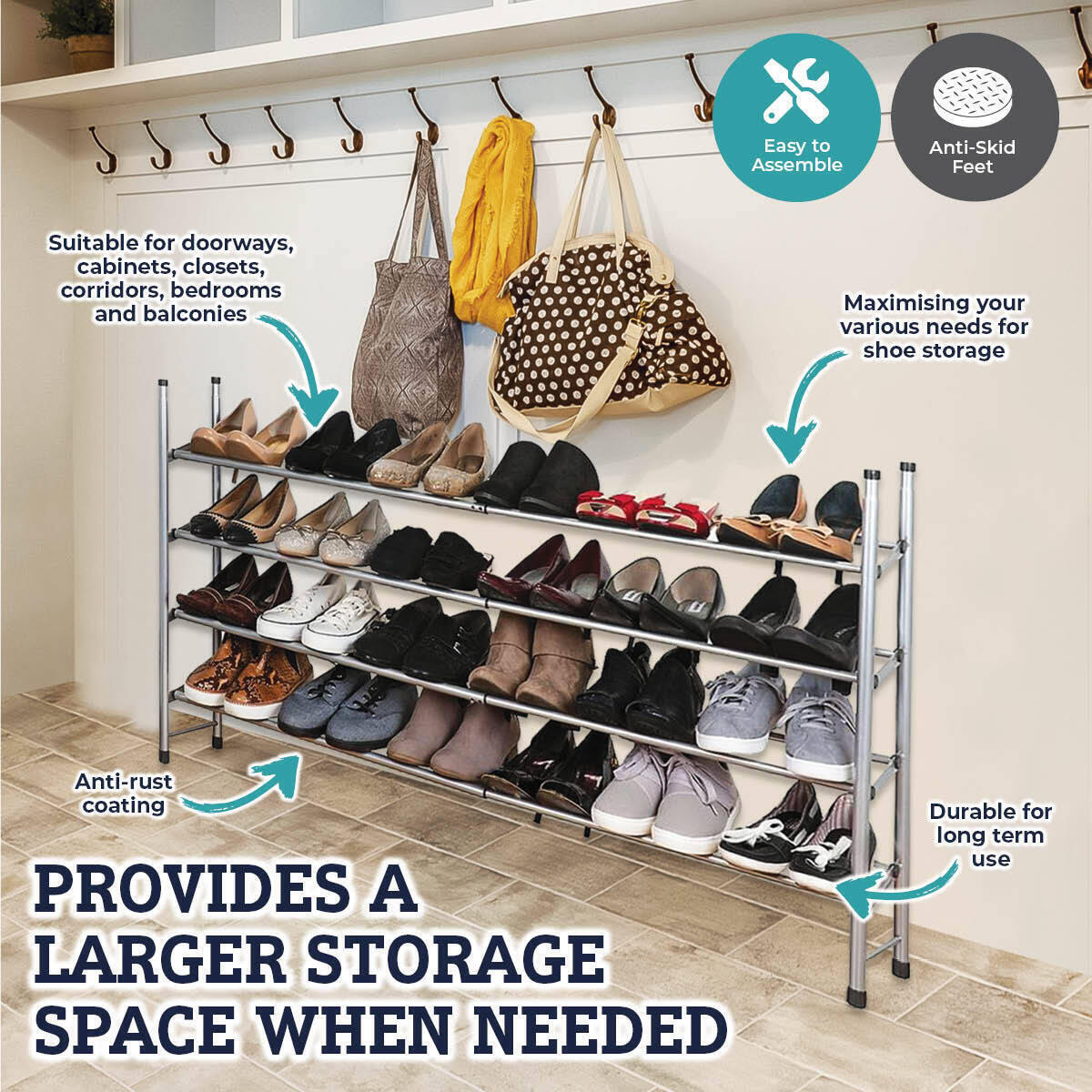 Home Master 4 Tier Stainless Steel Extendable Shoe Rack | eBay