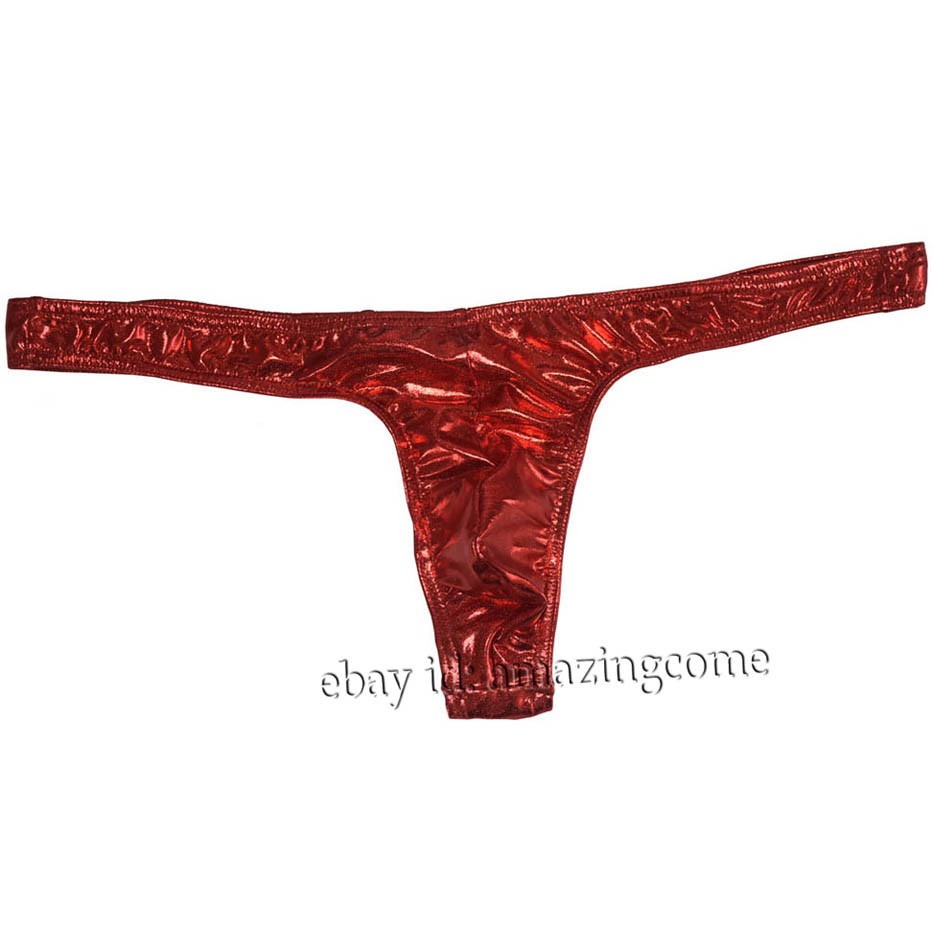 Men Leather Like T-back Pucker Underwear Shiny Slim G-string Bikini ...
