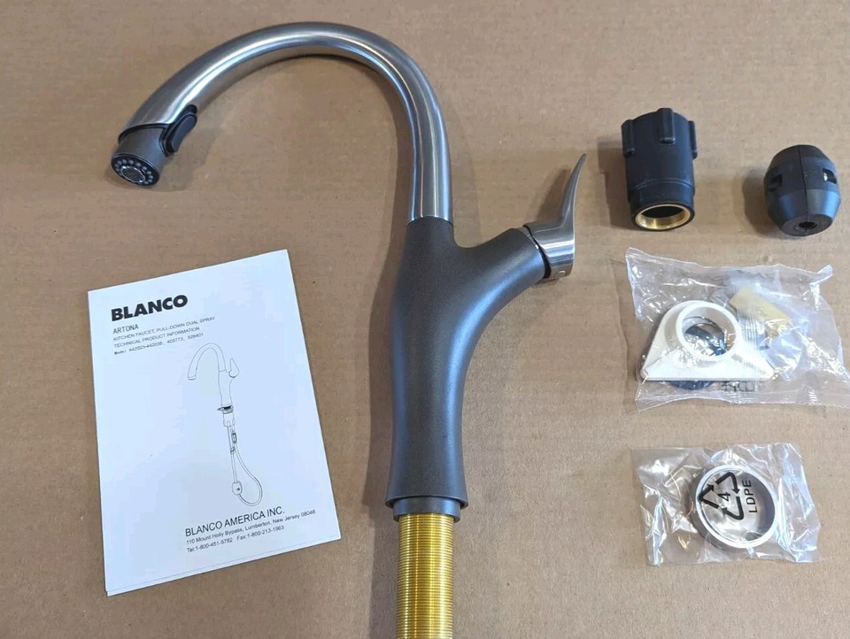 BLANCO 442032 Artona Dual Spray Kitchen Faucet. PVD Steel & Cafe Brown ...