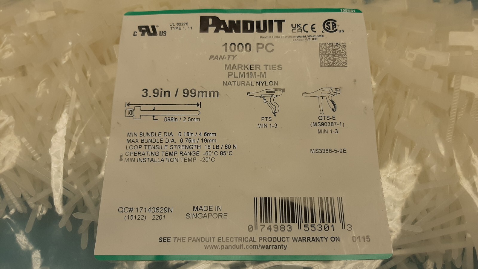 (QTY-1000 ) Panduit Cable Marker Ties 3.9inch PLM1M-M PAN-TY Natural ...