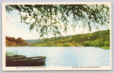 Vintage Deep Lake Sun Lakes State Park Washington White Border Postcard ...
