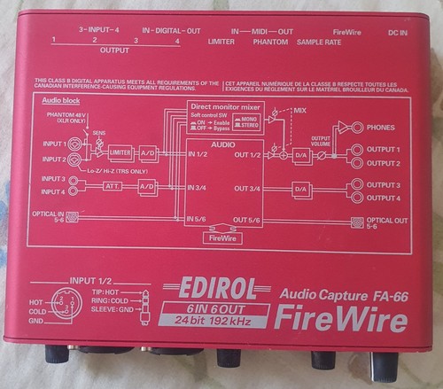 Roland edirol fa-66 fire wire usb audio capture interface 24bit/192khz ...