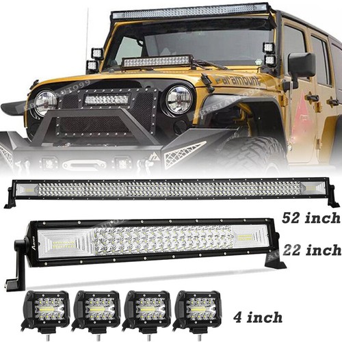 52'' inch LED Light Bar + 22'' + 4" Pods Combo Kit for Jeep Wrangler JK ...