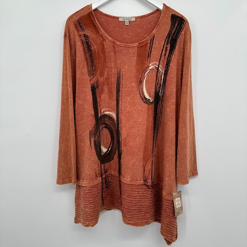Jess & Jane Tunic Top Shirt Blouse Size 2X Knit Artsy Statement Earthy ...