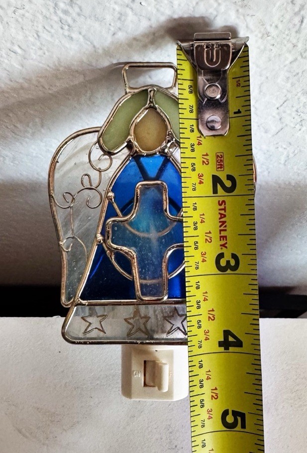 Vintage Stained Glass Blue Angel Nite Lite Night Light Cross Stars Cute ...