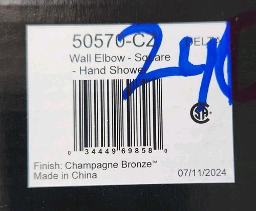 Delta 50570-CZ Square Wall Supply Elbow for Hand Shower Hose Connection ...