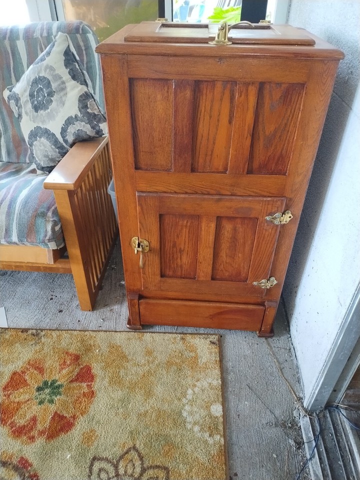 Antique Oak Wood Belding Hall Century Refrigerator Narrow Ice Box Chest ...