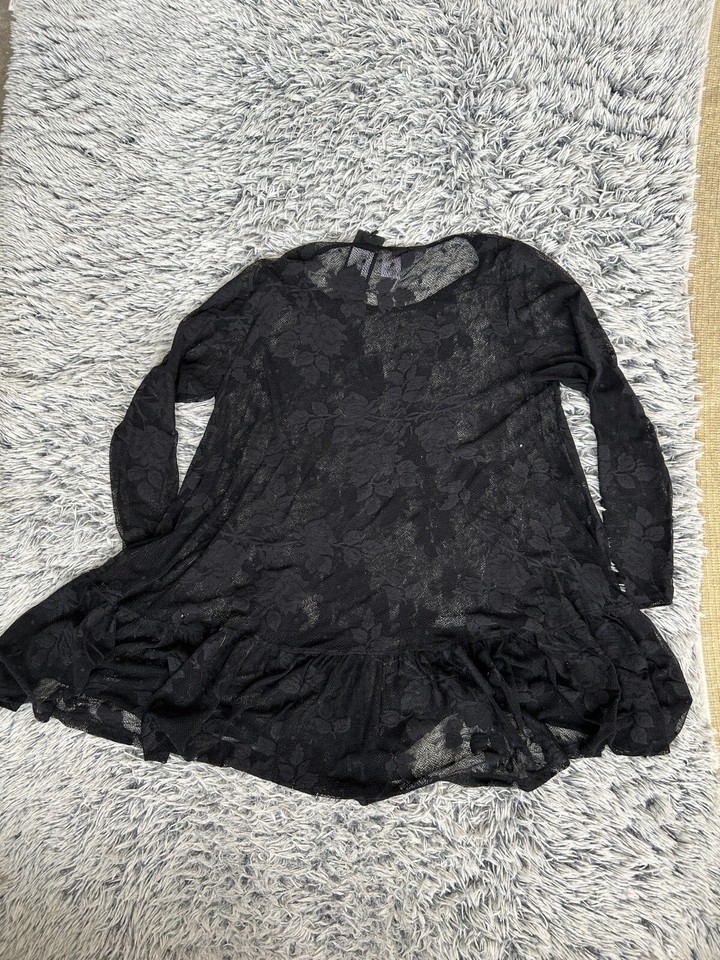 Alembika Dress NWT Womens 2 Black Evening Top Floral Lace Smock Mesh ...