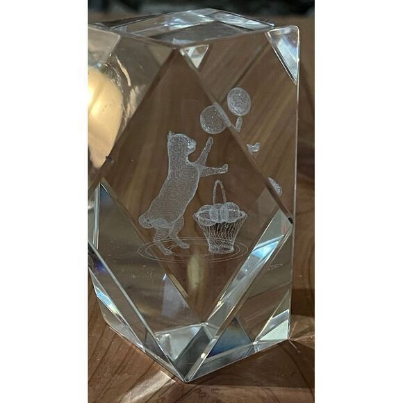 Cat 3D laser etched crystal glass Cube Kitten/Cat Statue, Paper Weight ...