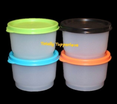 4 Tupperware Snack Cups 4 oz. Containers Set Black Orange Blue Green ...
