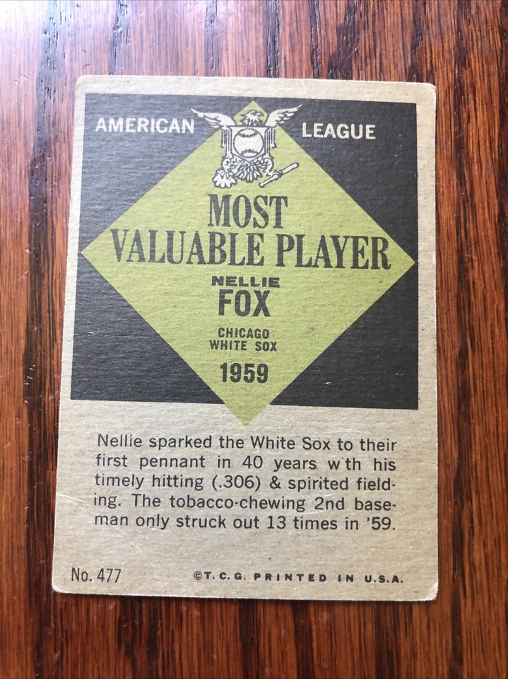 1961 Topps - Most Valuable Players #477 Nellie Fox. White Sox HOF | eBay