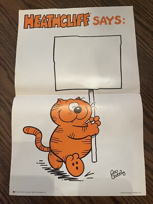 VINTAGE 1982 Scholastic Heathcliff Says Folded Poster McNaught George ...