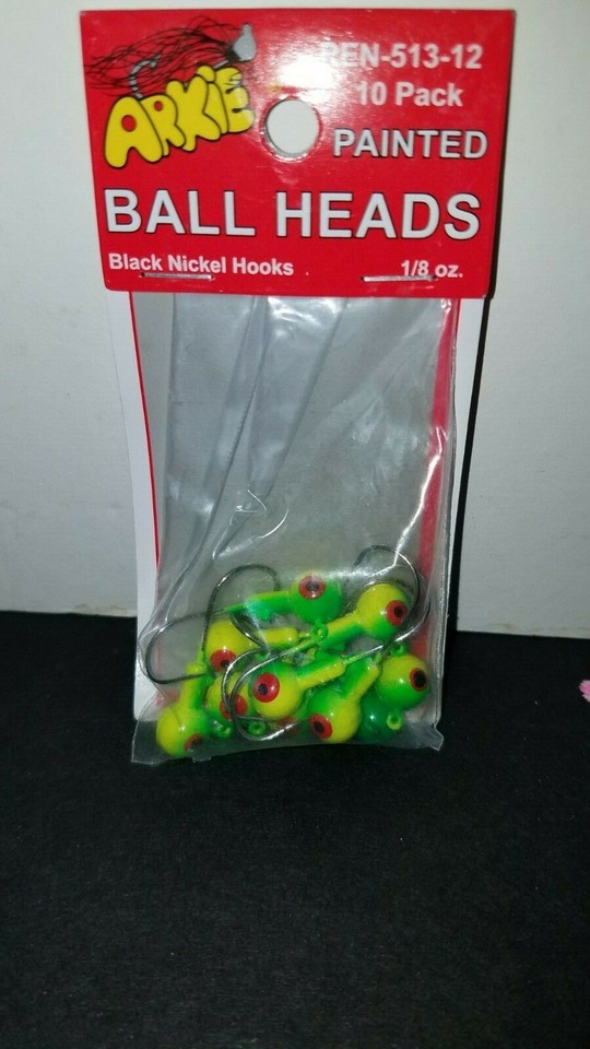 ARKIE PAINTED BALL HEADS 1/8 OZ 10 PER PACK 4 PACKS TOTAL BLACK NICKEL ...