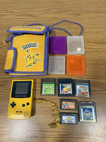 Game Boy Color Console Yellow W/ Games Pokémon Case Light Accessories ...