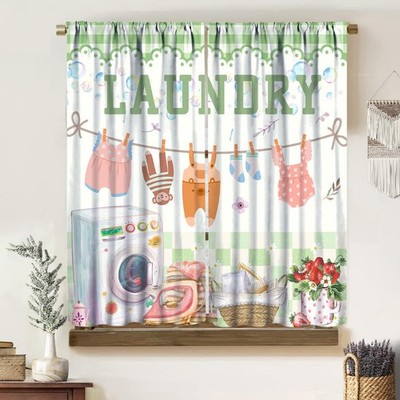 Laundry Room Blackout Curtain,Green Plaid Texture Rustic Wash Dry Fold Repeat... | eBay