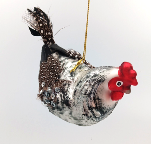 Blown Glass Rooster Bird Feather Embellished Sequin Beads Christmas ...