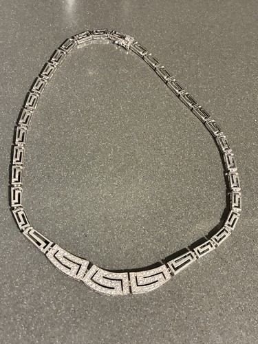 925 STERLING SILVER GREEK KEY MEANDER CHOKER NECKLACE 16” SIMULATED ...